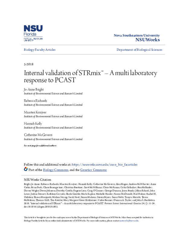 (PDF) Internal validation of STRmix™ – A multi laboratory response to PCAST