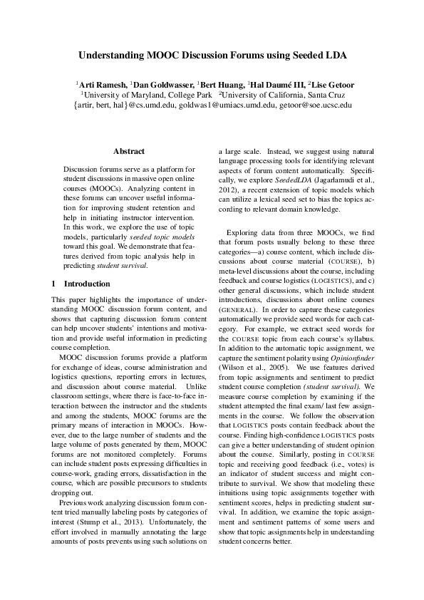 (PDF) Understanding MOOC Discussion Forums using Seeded LDA