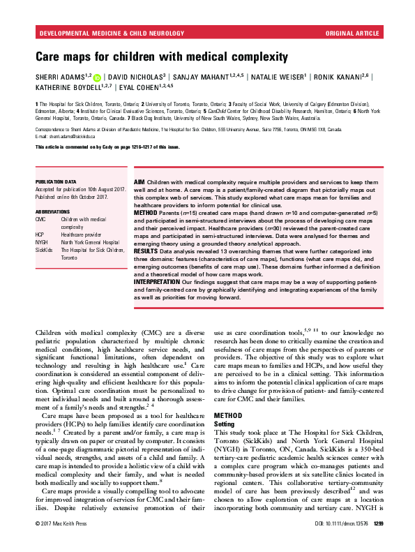 (PDF) Care maps for children with medical complexity