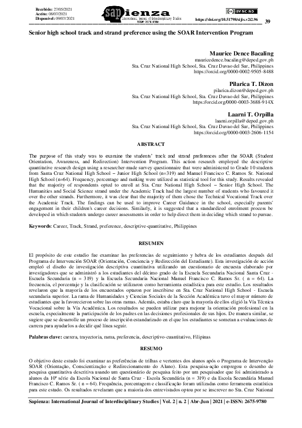 (PDF) Senior high school track and strand preference using the SOAR ...