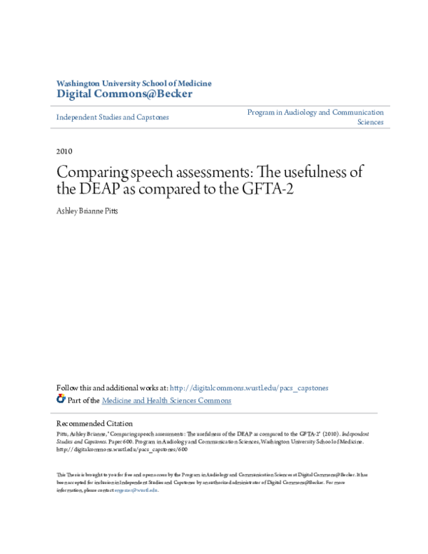 (PDF) Comparing speech assessments: The usefulness of the DEAP as ...