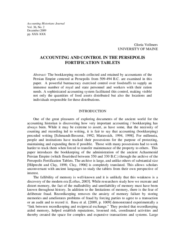 (PDF) Accounting and Control in the Persepolis Fortification Tablets