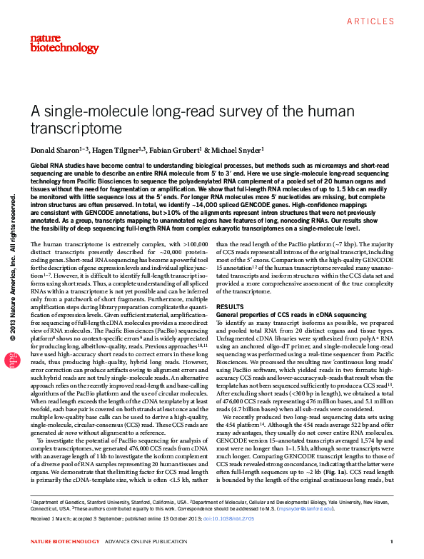 (PDF) A single-molecule long-read survey of the human transcriptome