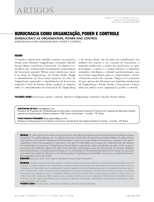 (PDF) Burocracia como organização, poder e controle