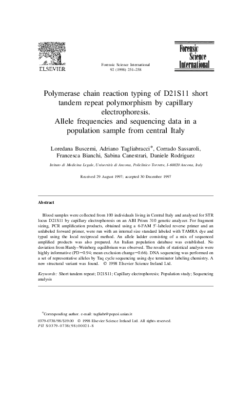 (PDF) Polymerase chain reaction typing of D21S11 short tandem repeat ...