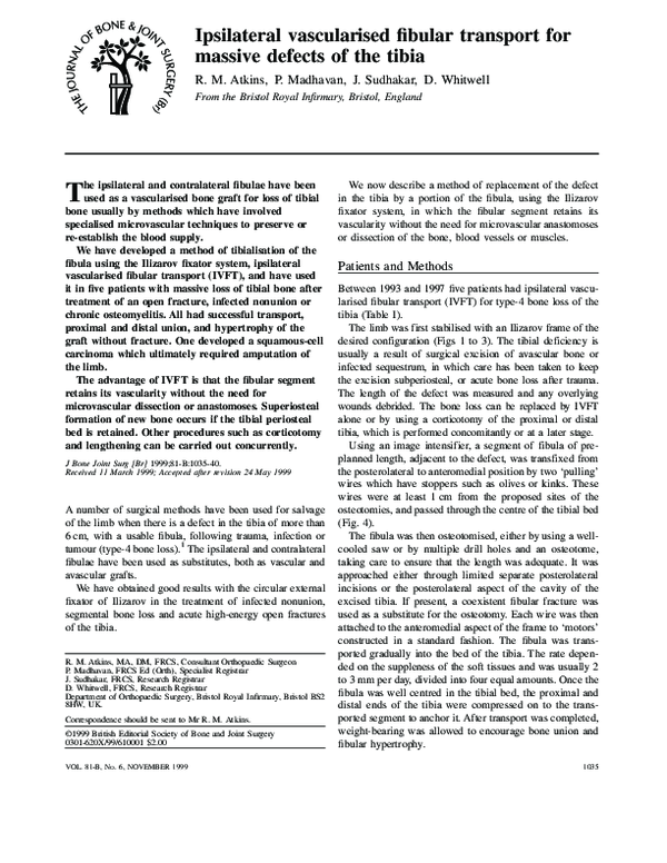 (PDF) Ipsilateral vascularised fibular transport for massive defects of ...