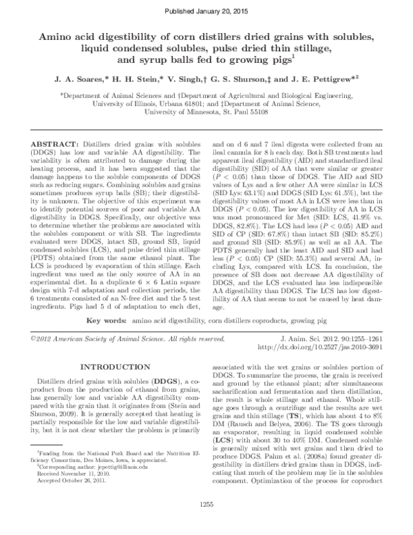 (PDF) Amino acid digestibility of corn distillers dried grains with ...