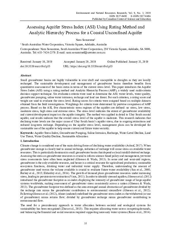 (PDF) Assessing Aquifer Stress Index (ASI) Using Rating Method and Analytic Hierarchy Process ...
