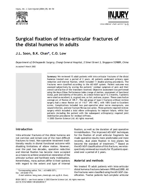 (PDF) Surgical fixation of intra-articular fractures of the distal ...