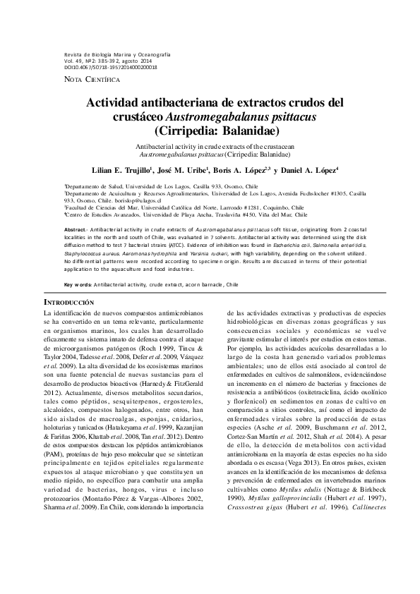 (PDF) Actividad antibacteriana de extractos crudos del crustáceo ...