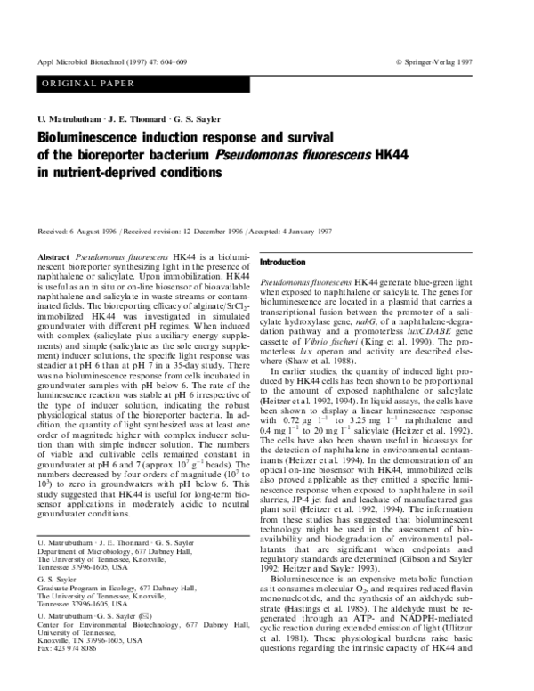 (PDF) Bioluminescence induction response and survival of the ...