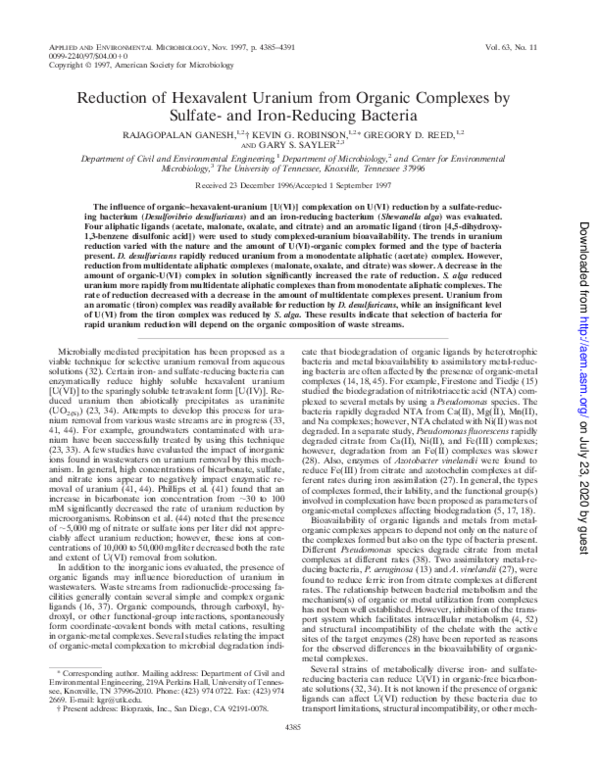 (PDF) Reduction of hexavalent uranium from organic complexes by sulfate ...