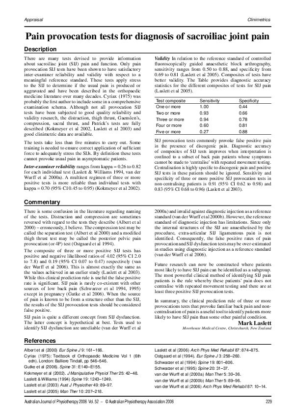 (PDF) Pain provocation tests for diagnosis of sacroiliac joint pain