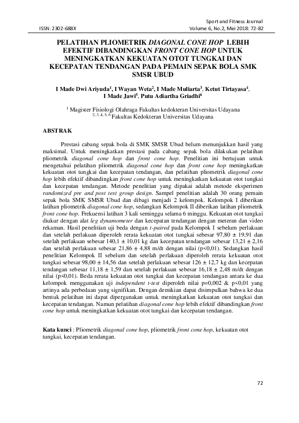 (PDF) Pelatihan Pliometrik Diagonal Cone Hop Lebih Efektif Dibandingkan ...