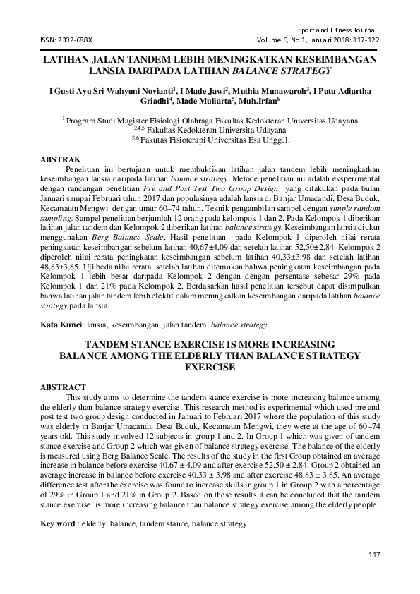(PDF) Latihan Jalan Tandem Lebih Meningkatkan Keseimbangan Lansia ...