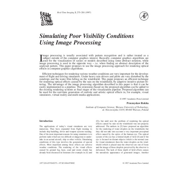 (PDF) Simulating Poor Visibility Conditions Using Image Processing