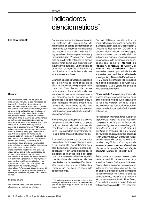 (PDF) Scientometric indicators