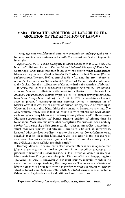 (PDF) Marx—from the abolition of labour to the abolition of the ...