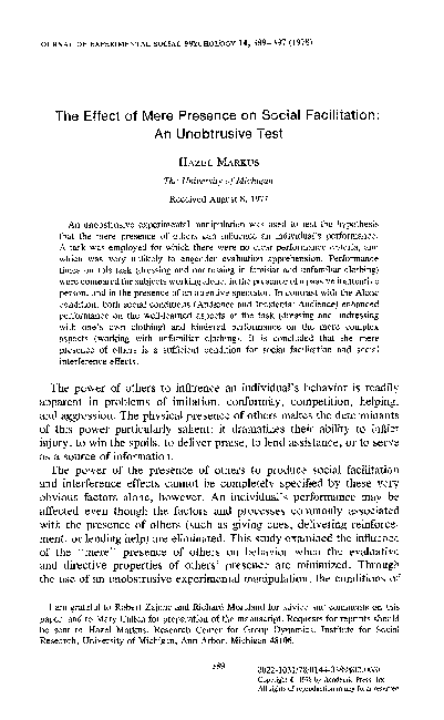 (PDF) The effect of mere presence on social facilitation: An ...