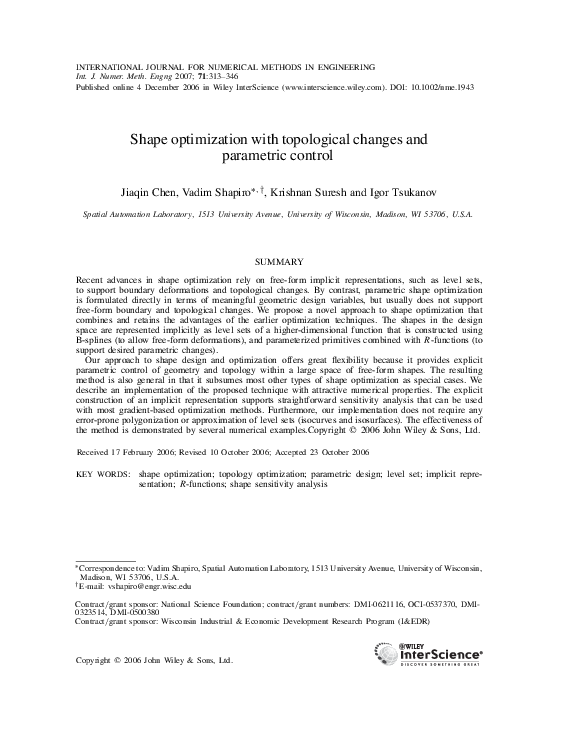 (PDF) Shape optimization with topological changes and parametric control