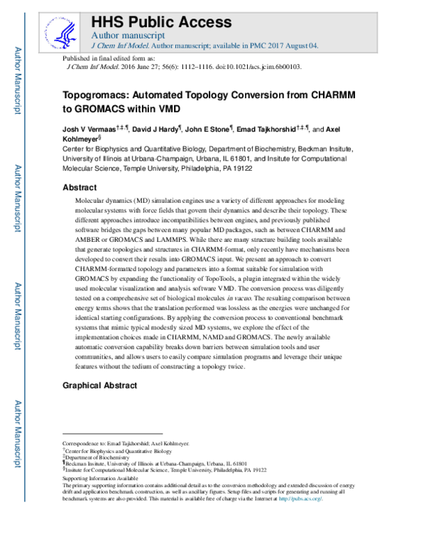 (PDF) TopoGromacs: CHARMM to GROMACS Topology Conversion in VMD