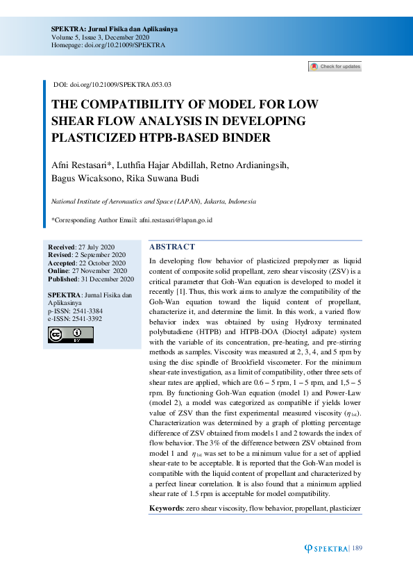 (PDF) The Compatibility of Model for Low Shear Flow Analysis in ...