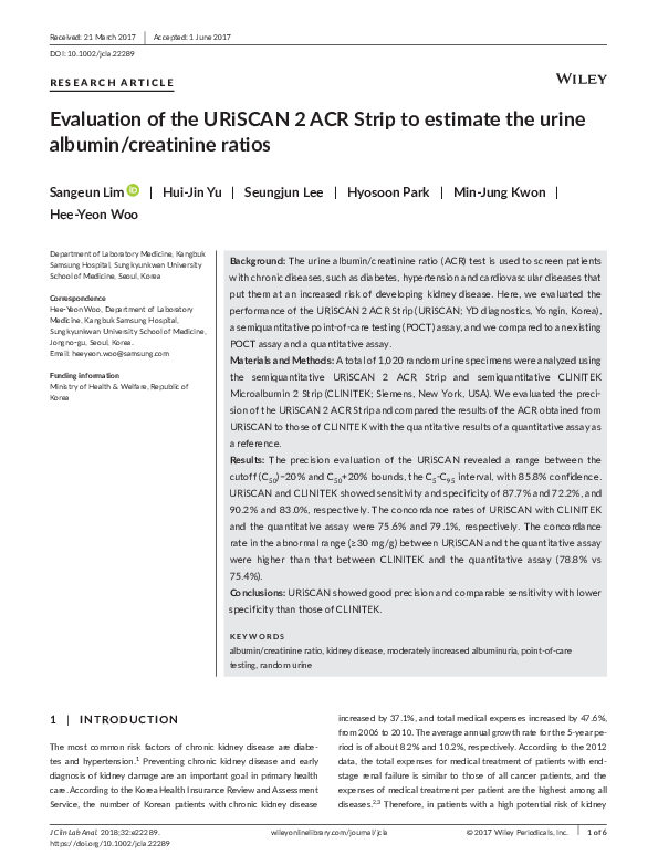 (PDF) Evaluation of the URiSCAN 2 ACR Strip to estimate the urine ...