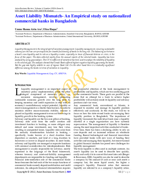 (PDF) Asset Liability Mismatch - An Empirical Study on Nationalized ...