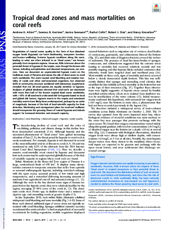 (PDF) Tropical dead zones and mass mortalities on coral reefs