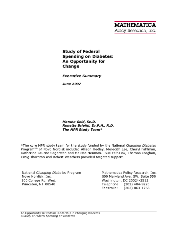 (PDF) A Study of Federal Spending on Diabetes: An Opportunity for ...