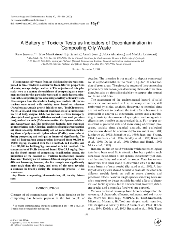 (PDF) A battery of toxicity tests as indicators of decontamination in ...
