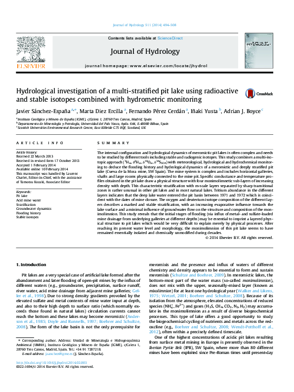 (PDF) Hydrological investigation of a multi-stratified pit lake using ...