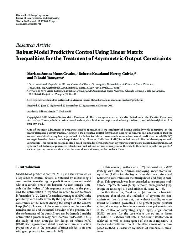 (PDF) Robust Model Predictive Control Using Linear Matrix Inequalities ...