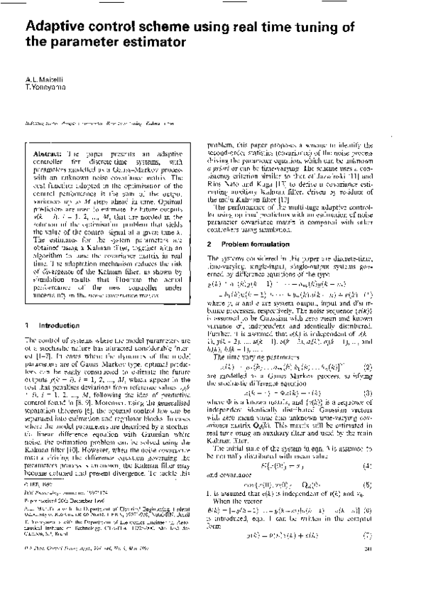 (PDF) Adaptive control scheme using real time tuning of the parameter estimator