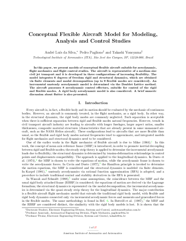 (PDF) Conceptual Flexible Aircraft Model for Modeling, Analysis and ...