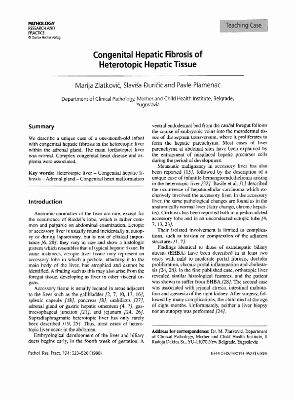 (PDF) Congenital hepatic fibrosis of heterotopic hepatic tissue