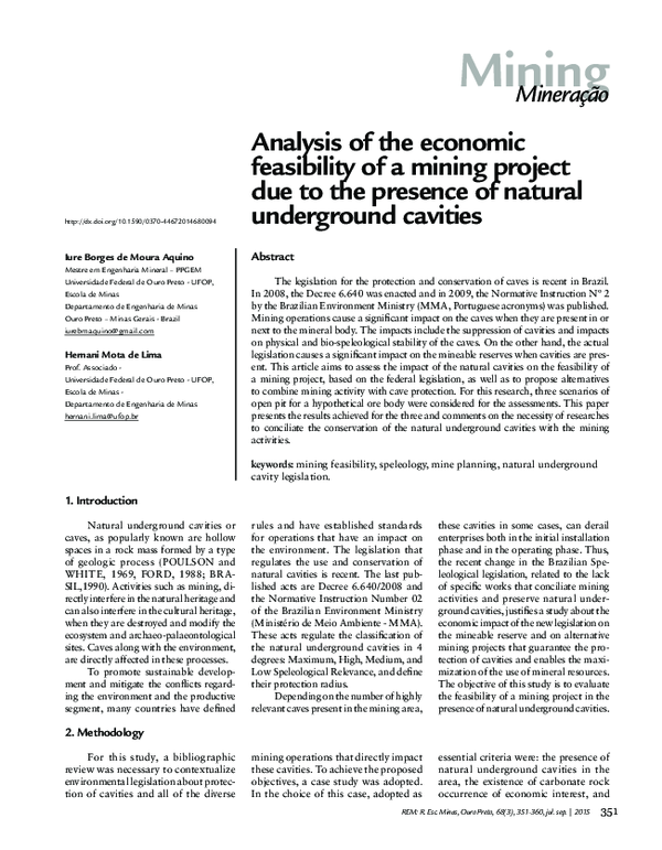 (PDF) Analysis of the economic feasibility of a mining project due to ...