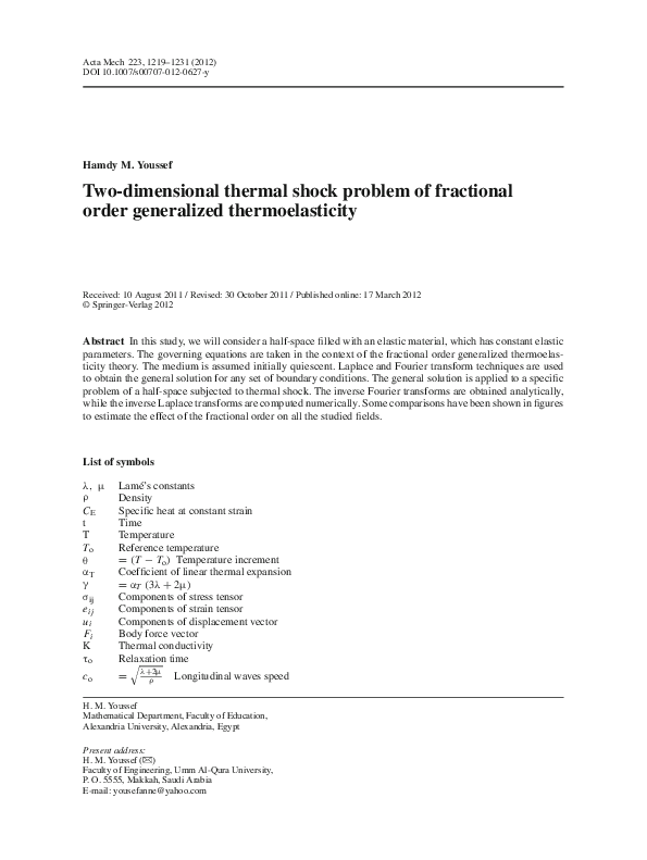 (PDF) Two-dimensional thermal shock problem of fractional order ...