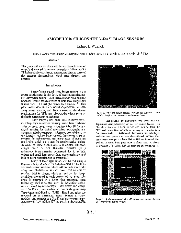 (PDF) Amorphous silicon TFT X-ray image sensors