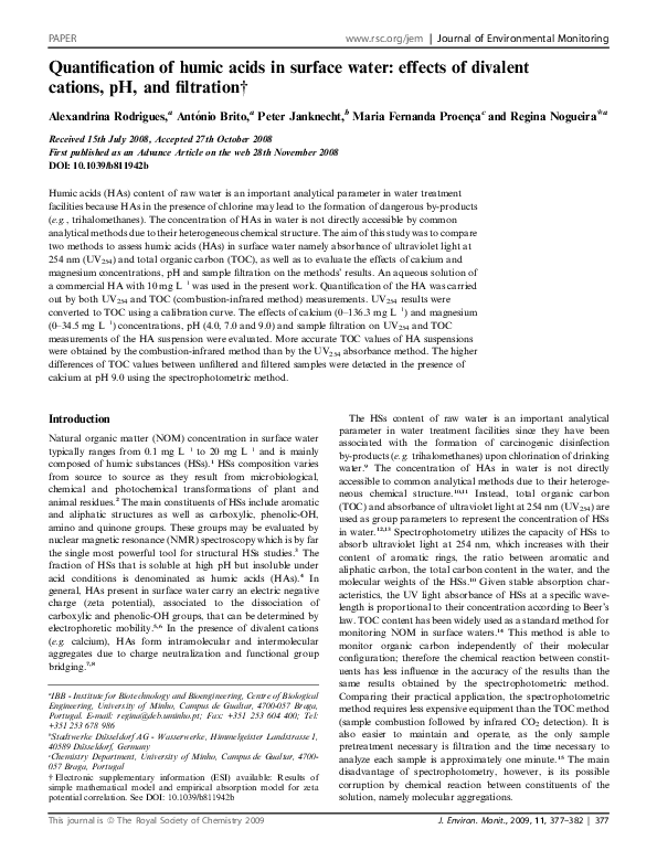 (PDF) Quantification of Humic Acids In Surface Water: Effects of ...