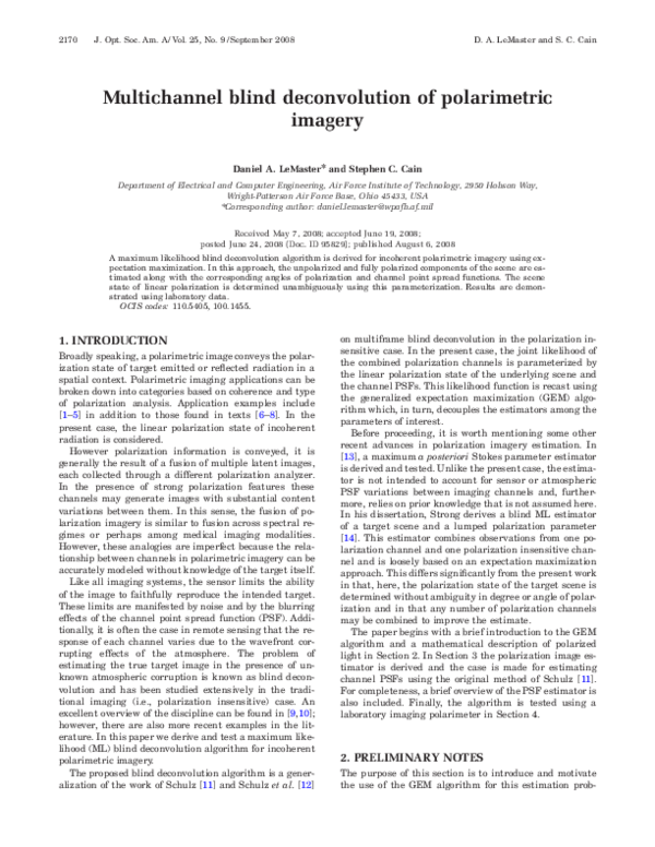 (PDF) Multichannel blind deconvolution of polarimetric imagery