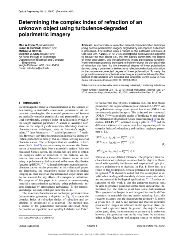(PDF) Determining the complex index of refraction of an unknown object ...