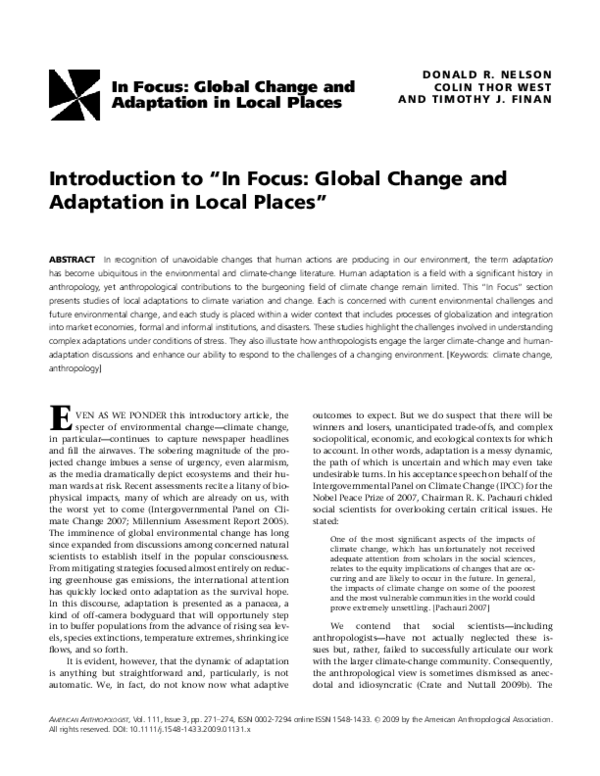 (PDF) Introduction to “In Focus: Global Change and Adaptation in Local ...