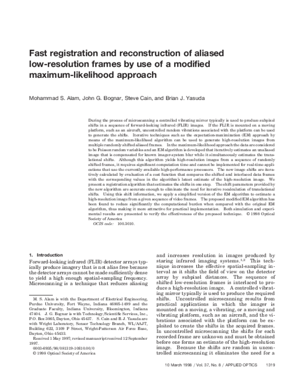 (PDF) Fast Registration and Reconstruction of Aliased Low-Resolution Frames By Use of a Modified ...