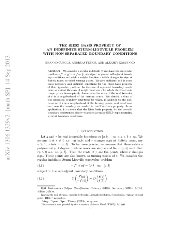 (PDF) The Riesz Basis Property of an Indefinite Sturm-Liouville Problem with a Non-Odd Weight ...