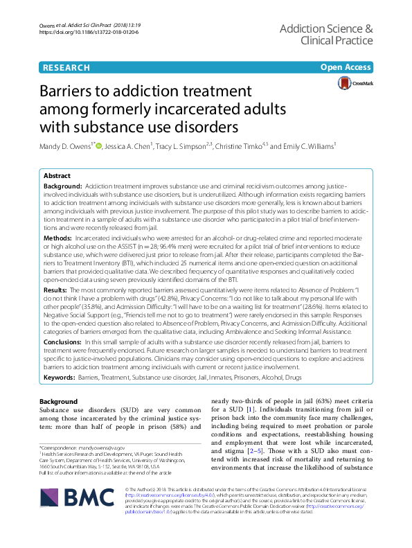 (PDF) Barriers to addiction treatment among formerly incarcerated ...