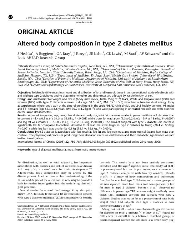 (PDF) Altered body composition in type 2 diabetes mellitus