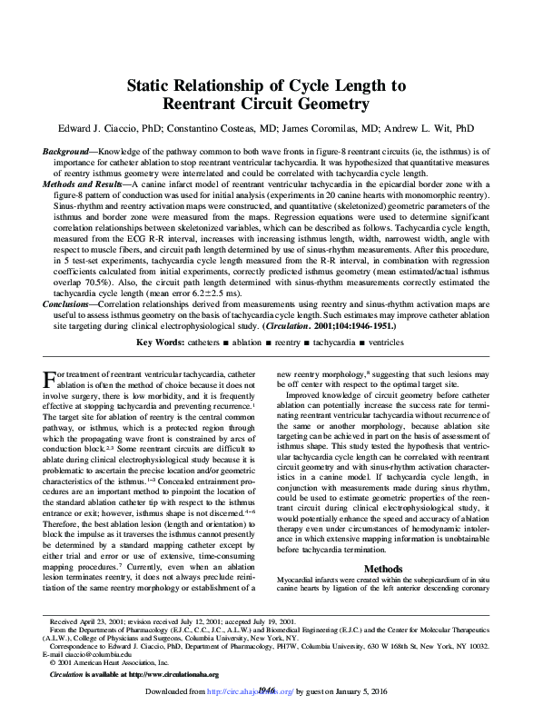 (PDF) Static Relationship of Cycle Length to Reentrant Circuit Geometry