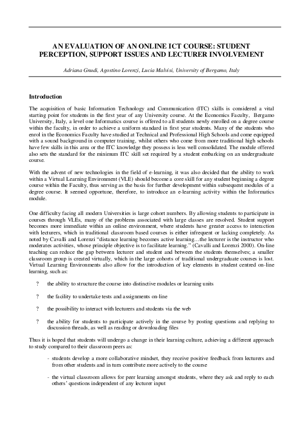 (PDF) An Evaluation of an Online ICT Course: Student Perception ...