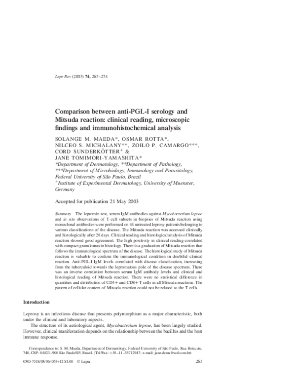 (PDF) Comparison between anti-PGL-I serology and Mitsuda reaction ...